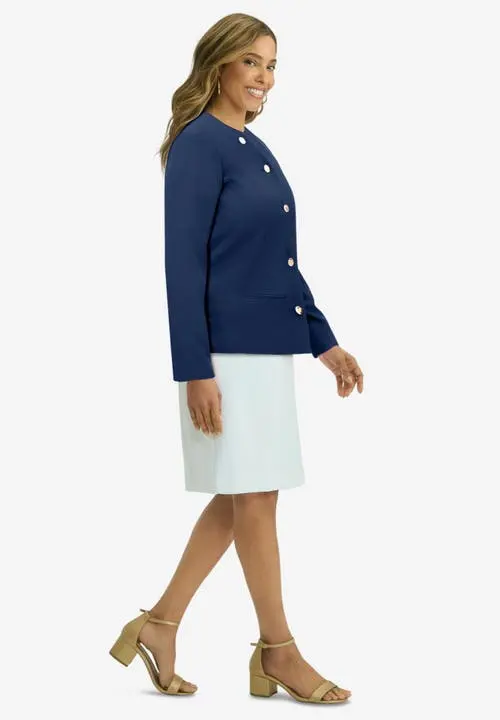 JESSICA LONDON Bi-stretch Collarless Jacket - Navy