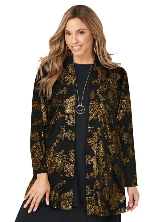 JESSICA LONDON Stretch Knit Topper - Metallic Paisley