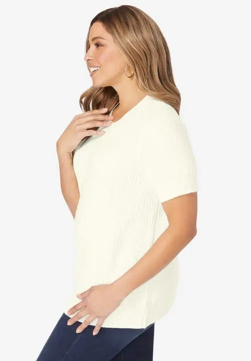 JESSICA LONDON Shaker Stitch Short Sleeve Tee - White