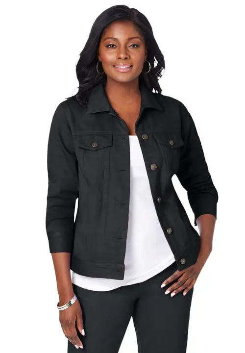JESSICA LONDON Classic Cotton Denim Jacket - Black