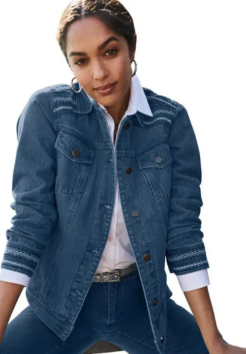 JESSICA LONDON Classic Cotton Denim Jacket - Blue