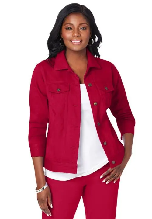 JESSICA LONDON Classic Cotton Denim Jacket - Classic Red