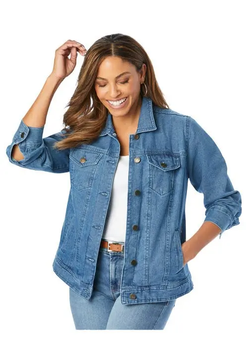 JESSICA LONDON Classic Cotton Denim Jacket - Medium Stonewash