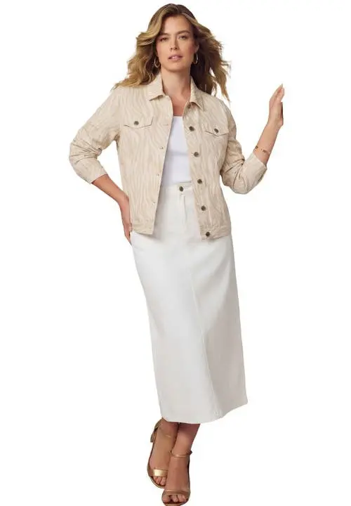 JESSICA LONDON Classic Cotton Denim Jacket - Oatmeal Zebra