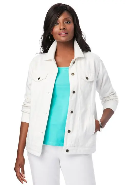 JESSICA LONDON Classic Cotton Denim Jacket - White