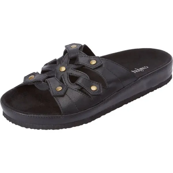 COMFORTVIEW Slip-on Footbed Sandal With Decorative Detailing - Black