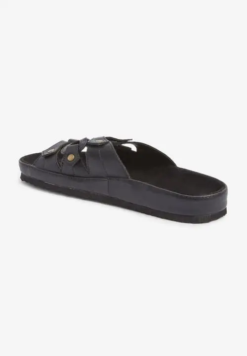 COMFORTVIEW Slip-on Footbed Sandal With Decorative Detailing - Black