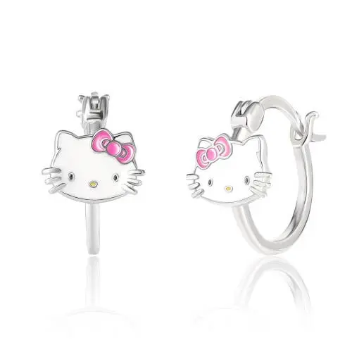 SALLYROSE Sterling Silver Hello Kitty Hoop Earrings - Silver, White