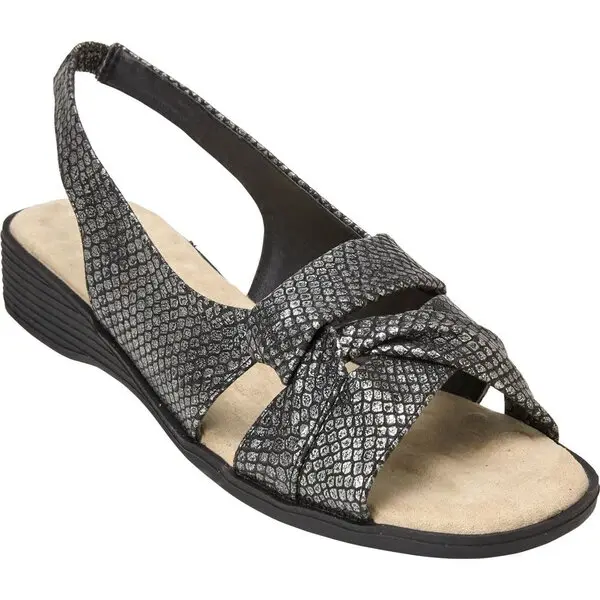 COMFORTVIEW Pearl Slingback Sandal With Snakeskin Texture - Black
