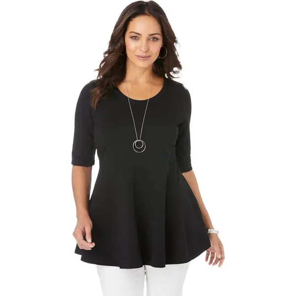 JESSICA LONDON Stretch Cotton Peplum Tunic - Black