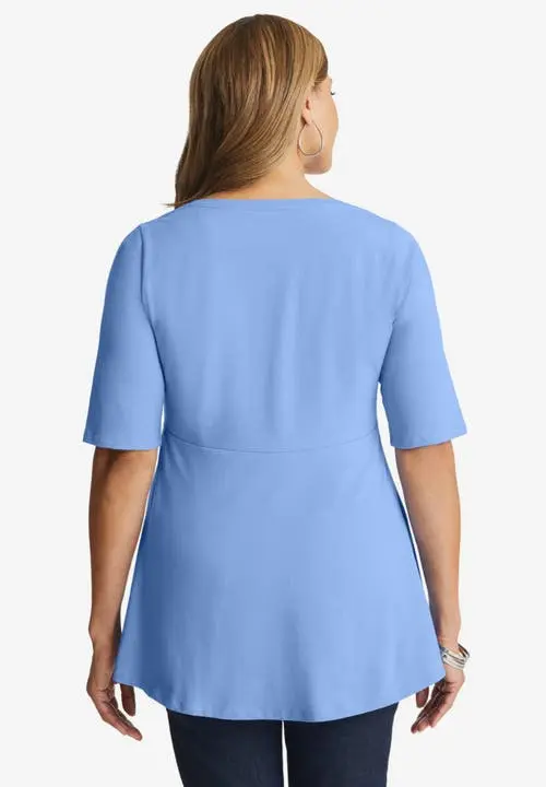 JESSICA LONDON Stretch Cotton Peplum Tunic - Deep Dusk