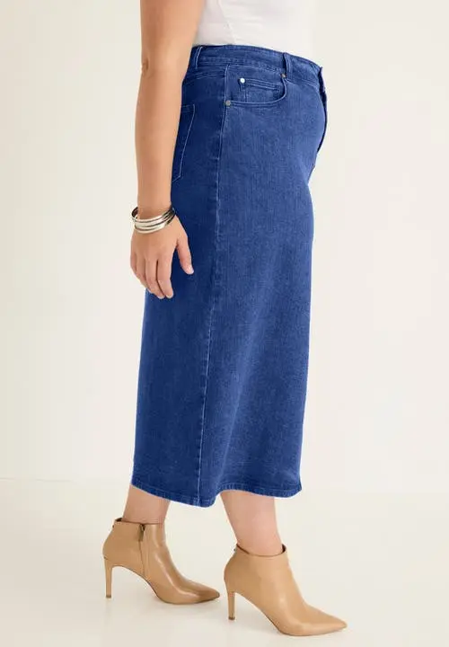 JUNE + VIE Front-slit Denim Midi Skirt