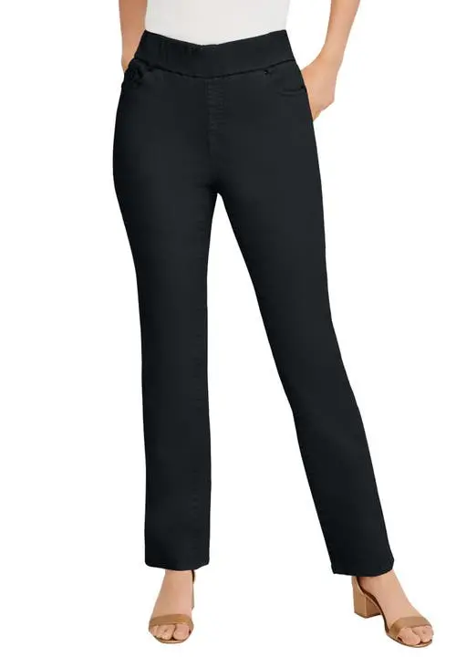 JESSICA LONDON Stretch Denim Straight-leg Jeans - Black