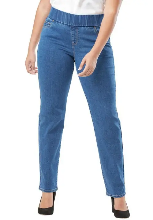 JESSICA LONDON Stretch Denim Straight-leg Jeans - Medium Stonewash