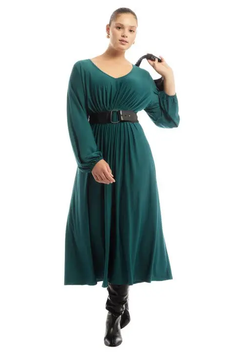 JUNE + VIE Empire Waist Dress - Green Heron
