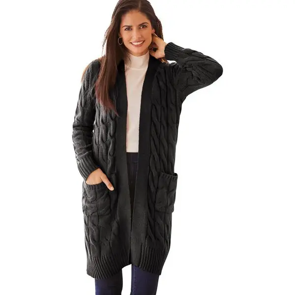 JESSICA LONDON Cable Duster Sweater - Black