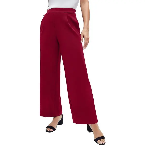 JESSICA LONDON Stretch Knit Crepe Wide Leg Pant - Rich Burgundy