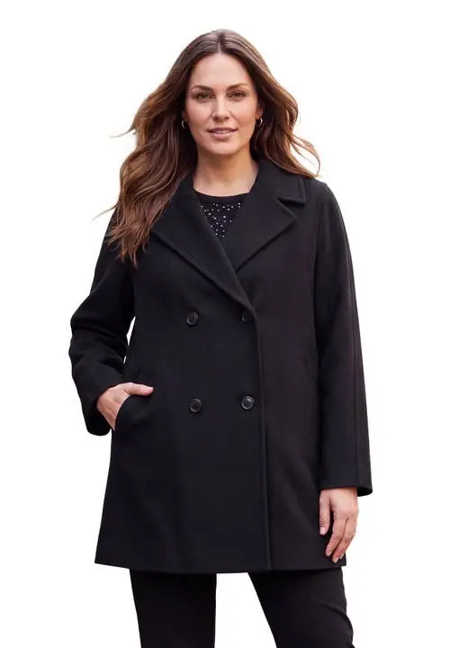 JESSICA LONDON A-line Wool Blend Pea Coat - Black