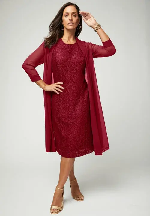 JESSICA LONDON 2-piece Lace Jacket Dress - Rich Burgundy