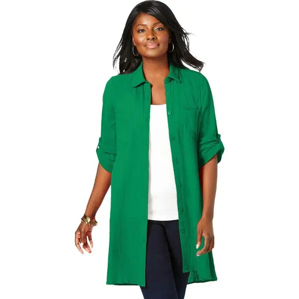 JESSICA LONDON Gauze Mega Tunic - Kelly Green