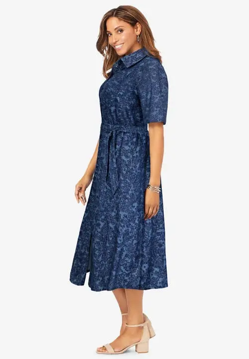 JESSICA LONDON Soft Denim Shirtdress - Medium Stonewash