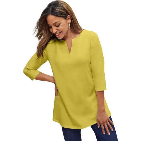 JESSICA LONDON Stretch Cotton Notch Neck Tunic - Golden Citrus
