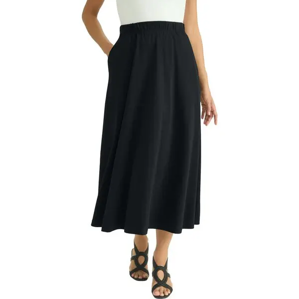 JESSICA LONDON Soft Ease Cotton Knit Swing Skirt - Black