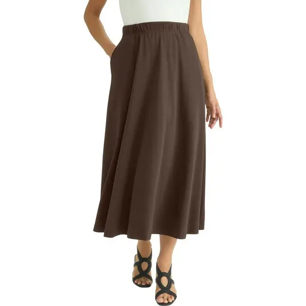 JESSICA LONDON Soft Ease Cotton Knit Swing Skirt - Chocolate