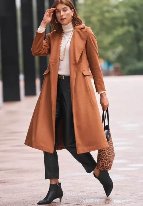 JESSICA LONDON Trapeze Wool-blend Coat - Cognac