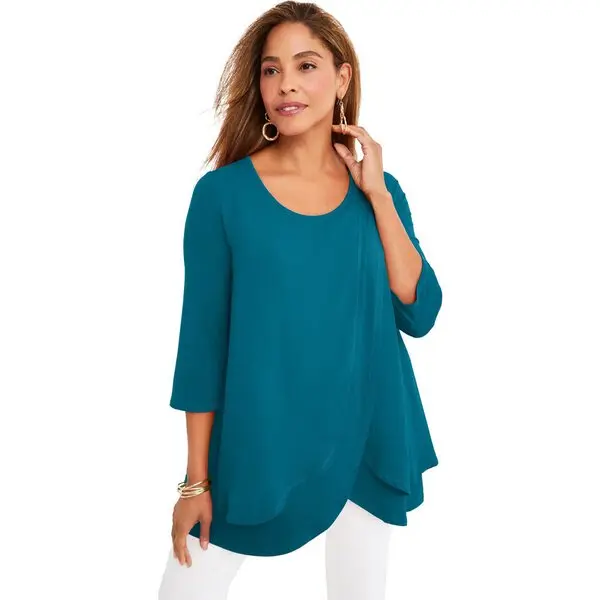 JESSICA LONDON Double Layer High-low Tunic - Deep Teal
