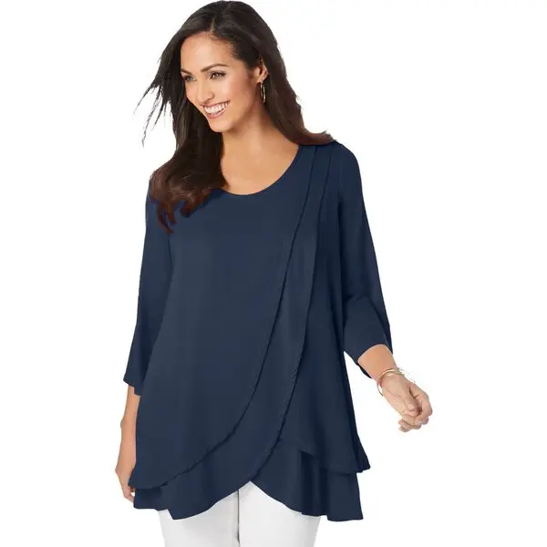 JESSICA LONDON Double Layer High-low Tunic - Navy