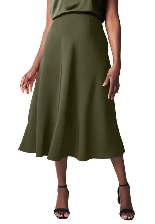 JESSICA LONDON Bi-stretch Swing Skirt - Dark Olive Green