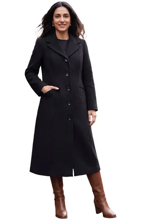 JESSICA LONDON Full Length Wool Blend Coat - Black