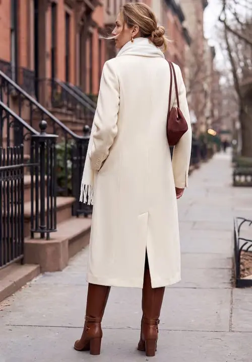 JESSICA LONDON Full Length Wool Blend Coat - Ivory