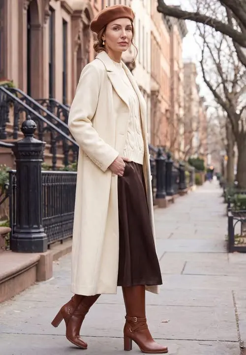JESSICA LONDON Full Length Wool Blend Coat - Ivory