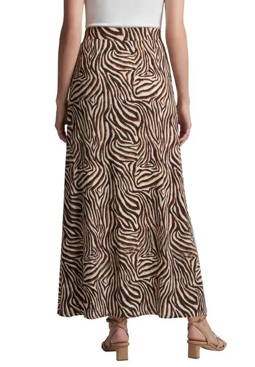 JESSICA LONDON Stretch Knit Maxi Skirt - Ivory Watercolor Zebra