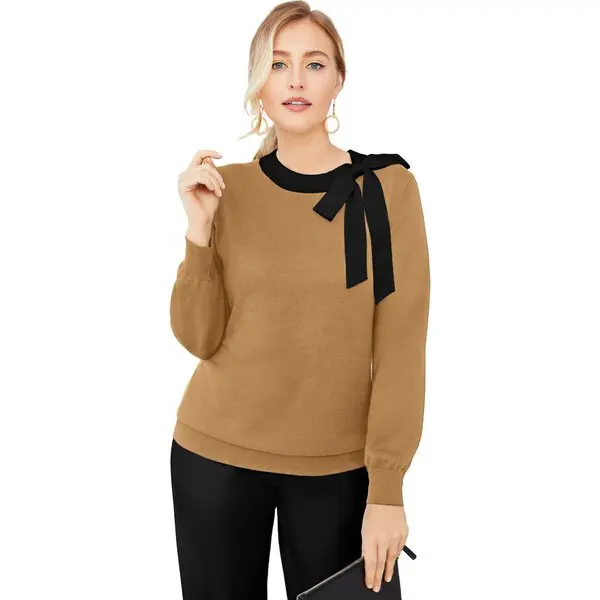 JESSICA LONDON Tie Neck Sweater - Soft Camel