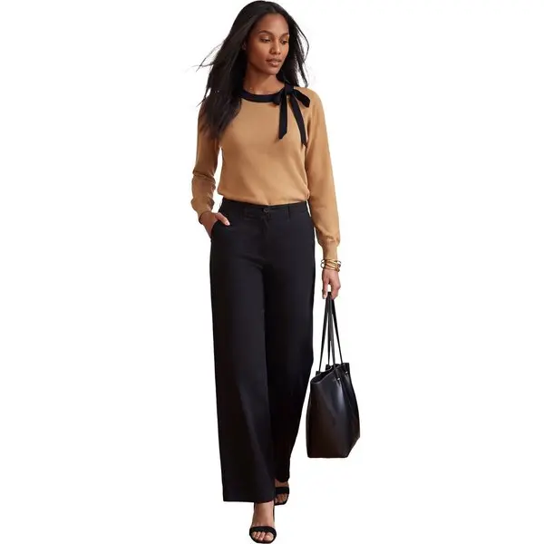 JESSICA LONDON Tie-neck Pullover Sweater - Soft Camel
