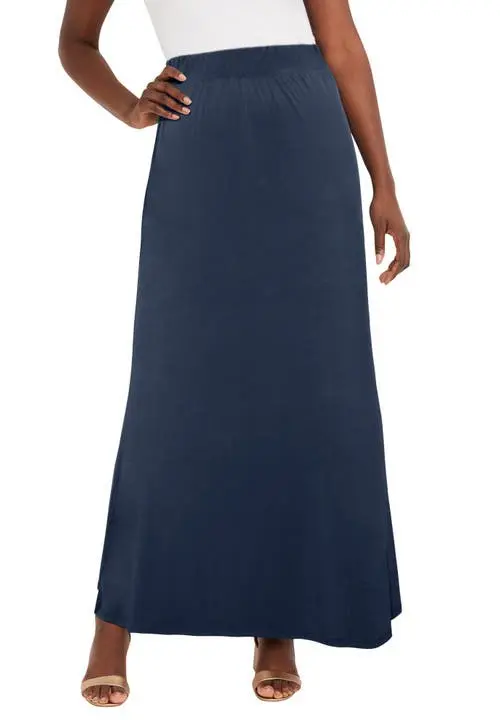 JESSICA LONDON Stretch Knit Maxi Skirt - Navy