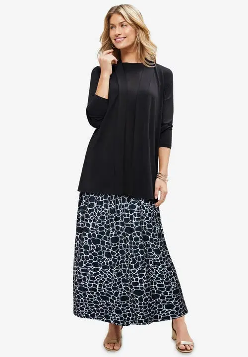 JESSICA LONDON Stretch Knit Maxi Skirt - Navy