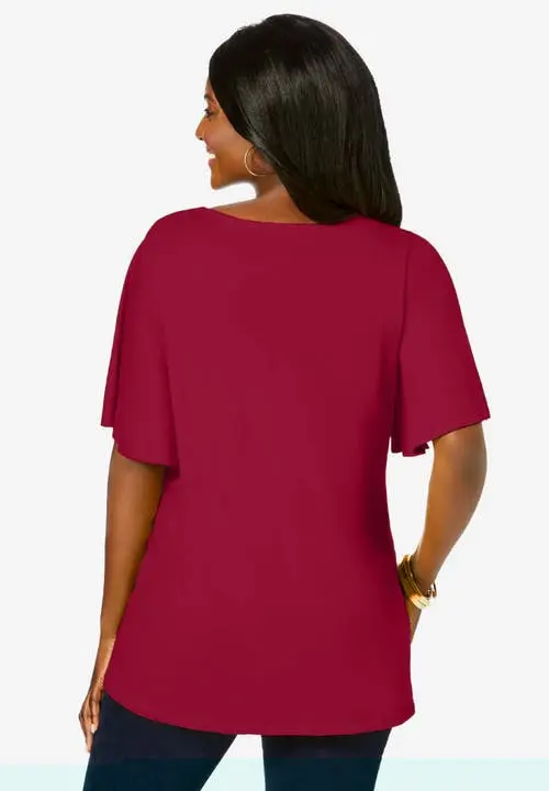 JESSICA LONDON Stretch Knit Flutter Sleeve Tunic - Grass