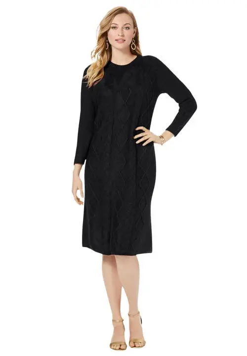 JESSICA LONDON Cable Knit Sweater Dress - Black