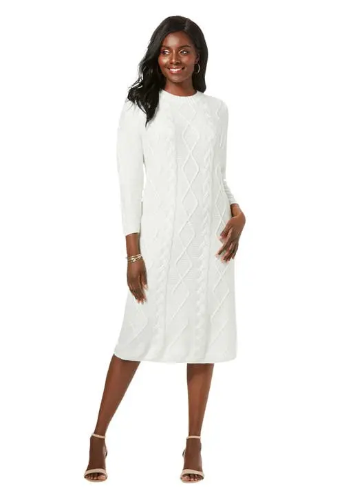JESSICA LONDON Cable Knit Sweater Dress - Ivory