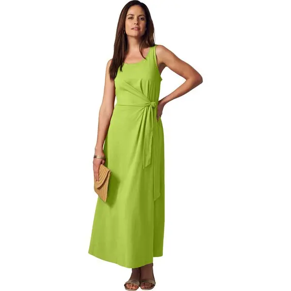 JESSICA LONDON Stretch Cotton Side Tie Maxi Dress - Dark Lime