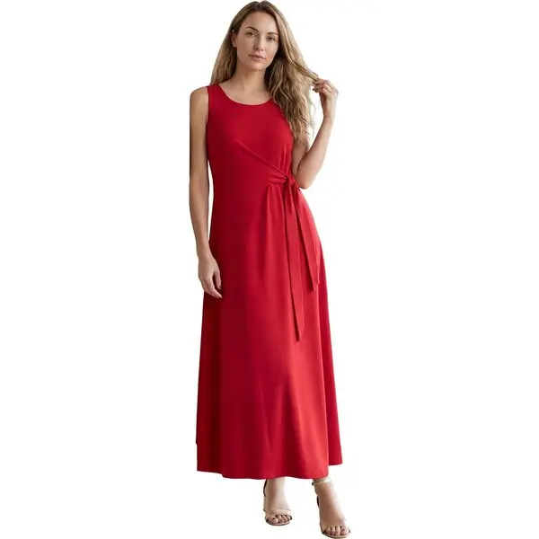 JESSICA LONDON Stretch Cotton Side Tie Maxi Dress - Raspberry