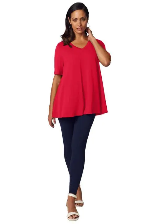 JESSICA LONDON Stretch Knit V-neck Swing Tunic - Vivid Red