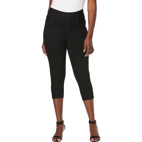 JESSICA LONDON Stretch Denim Capris With Comfort Waist - Black