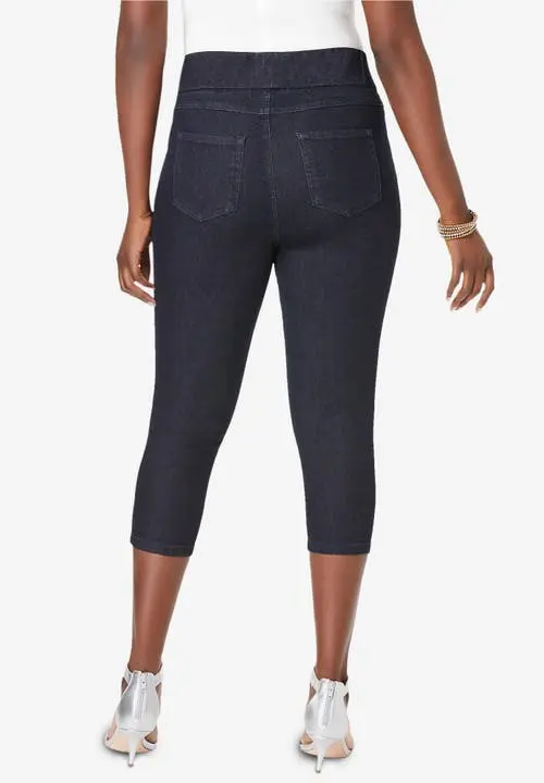 JESSICA LONDON Stretch Denim Capris With Comfort Waist - Black