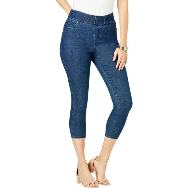JESSICA LONDON Stretch Denim Capris With Comfort Waist - Medium Stonewash