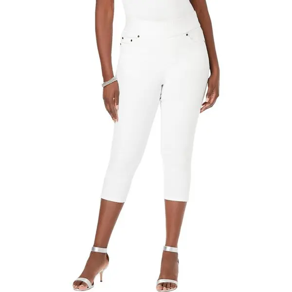 JESSICA LONDON Comfort Waist Stretch Denim Capris - White